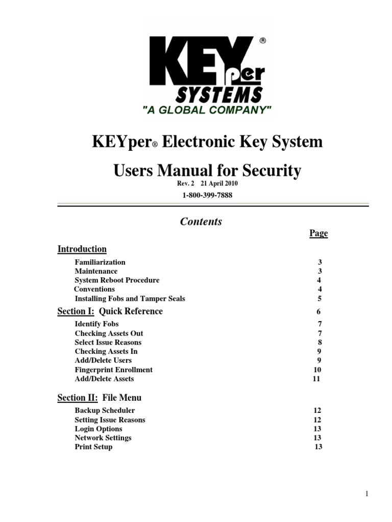 Keyper Electronic Key System Users Manual For Security: Rev. 2 21 April ...