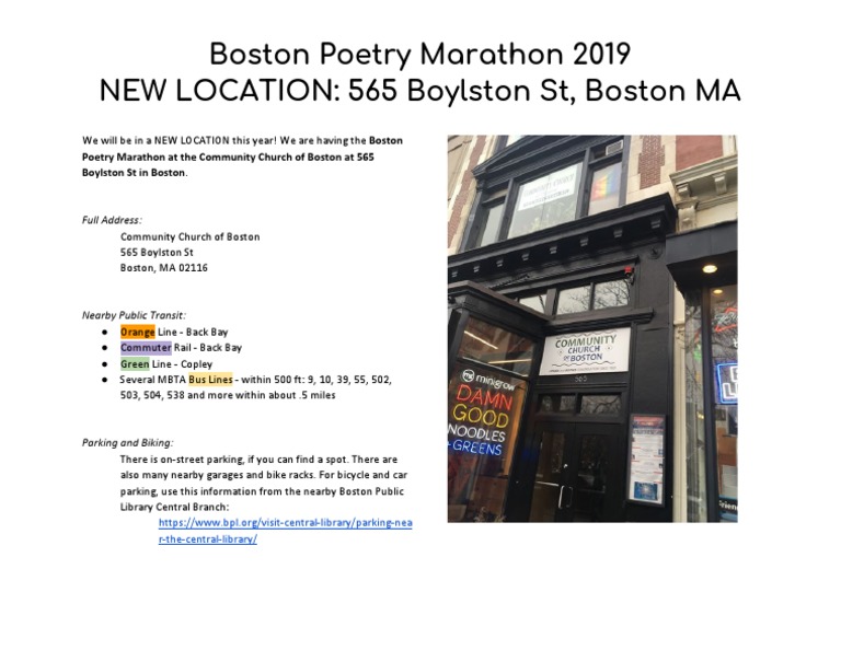 Boston Poetry Marathon 2019 - NEW LOCATION Info | PDF