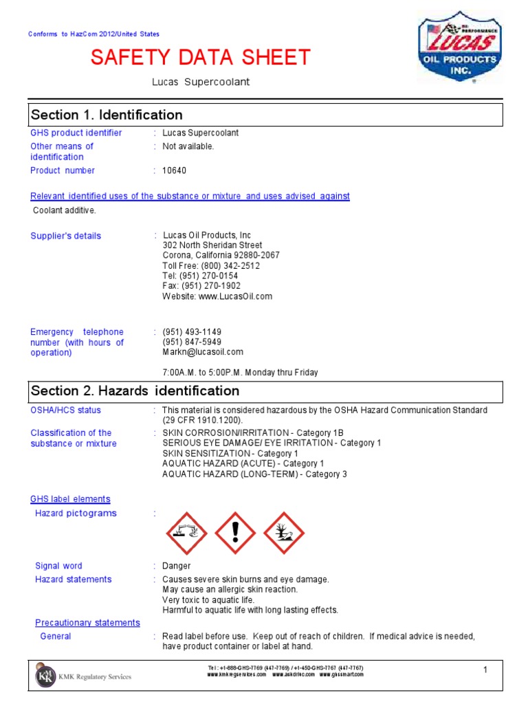 Safety Data Sheet: Section 1. Identification | PDF | Toxicity | Waste Management
