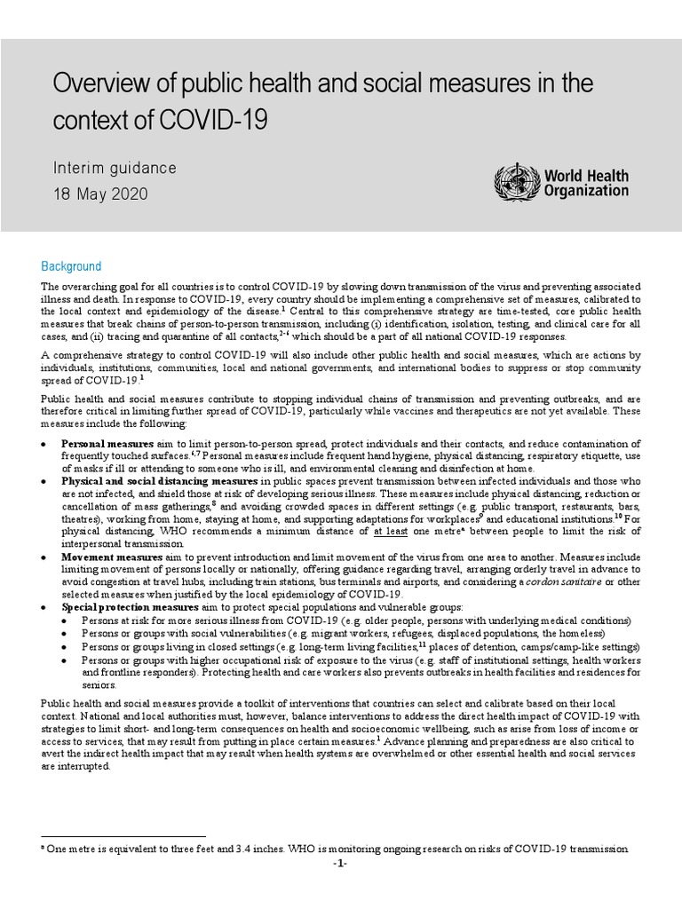 Overview of Public Health and Social Measures in The Context of COVID ...