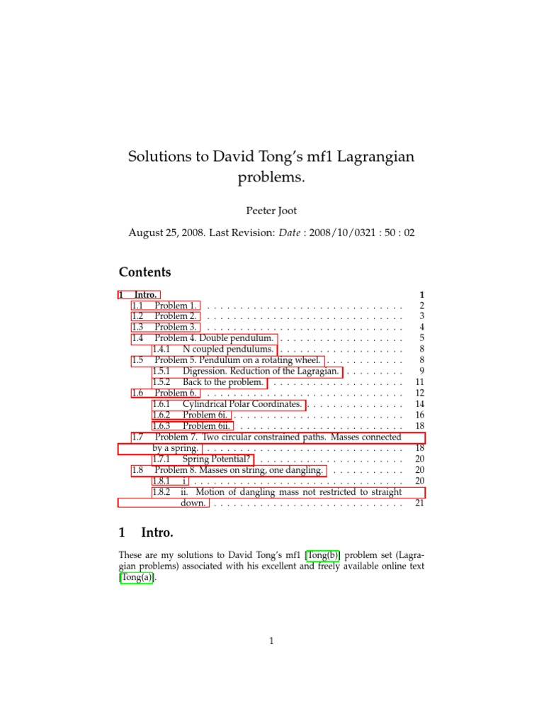 Solution To David Tong's Problems PDF | PDF | Lagrangian Mechanics ...