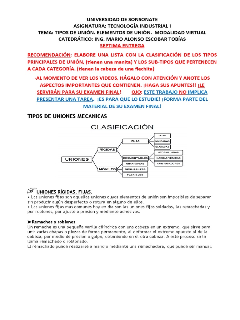 Tipos de Uniones Mecánicas | PDF | Soldadura | Construcción