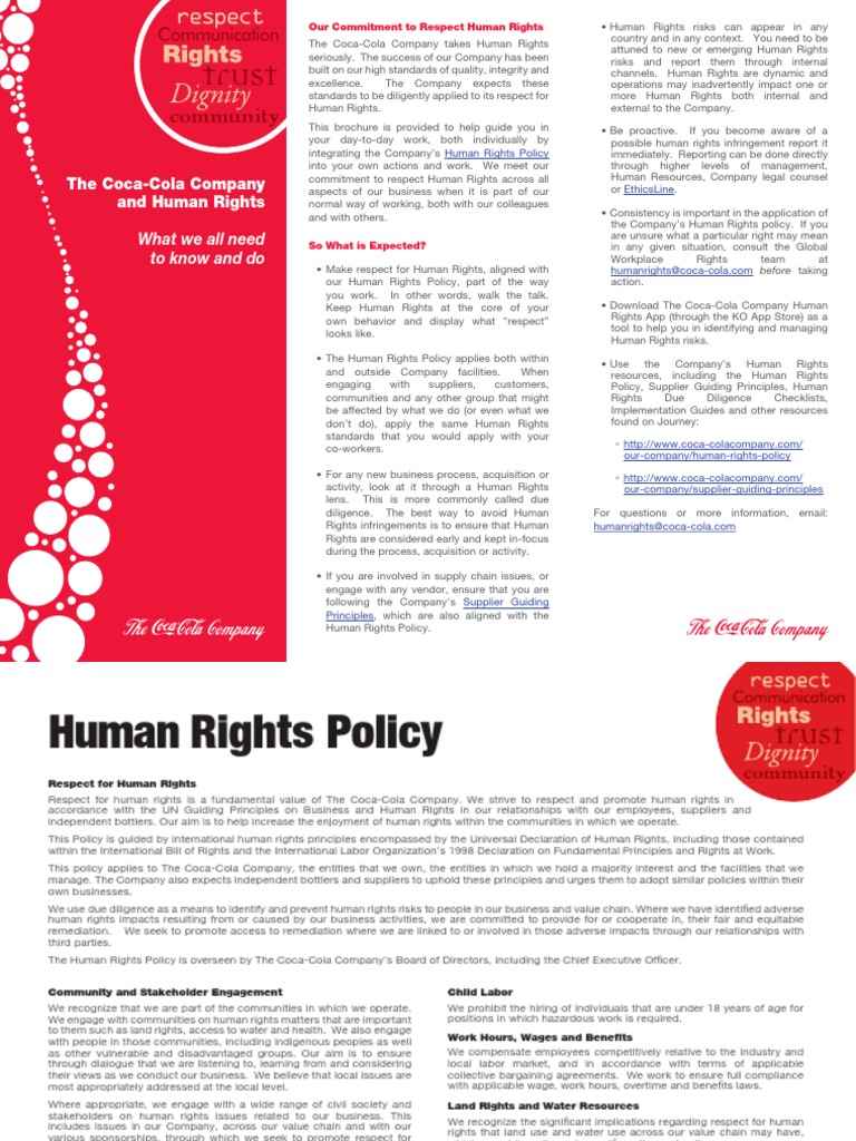 TCCC Human Rights Brochure Employees English | PDF | Employment ...