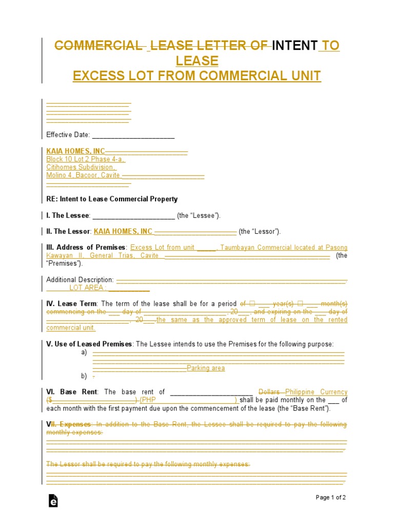 Commercial Lease LOI | PDF | Lease | Private Law