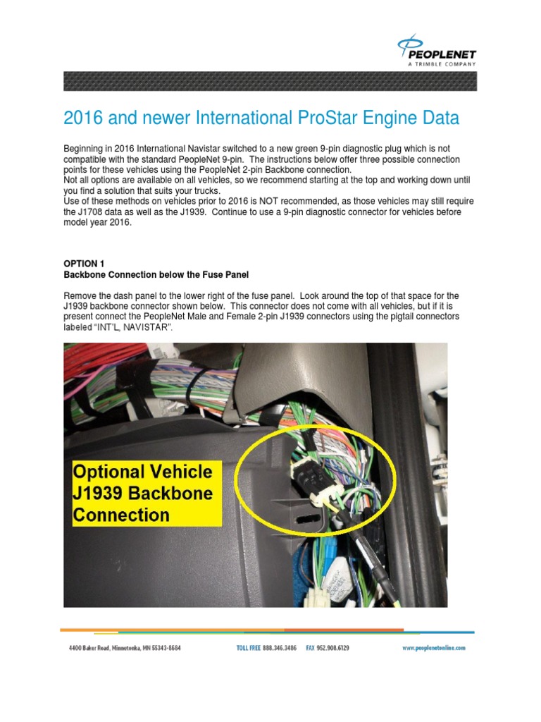 2016 and Newer International Prostar Engine Data: Option 1 Backbone ...