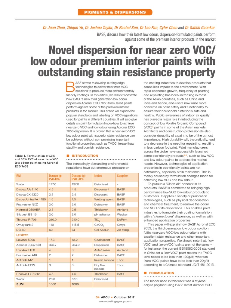 Acronal ECO 7653: Low VOC Paint Solution | PDF | Paint | Volatile ...