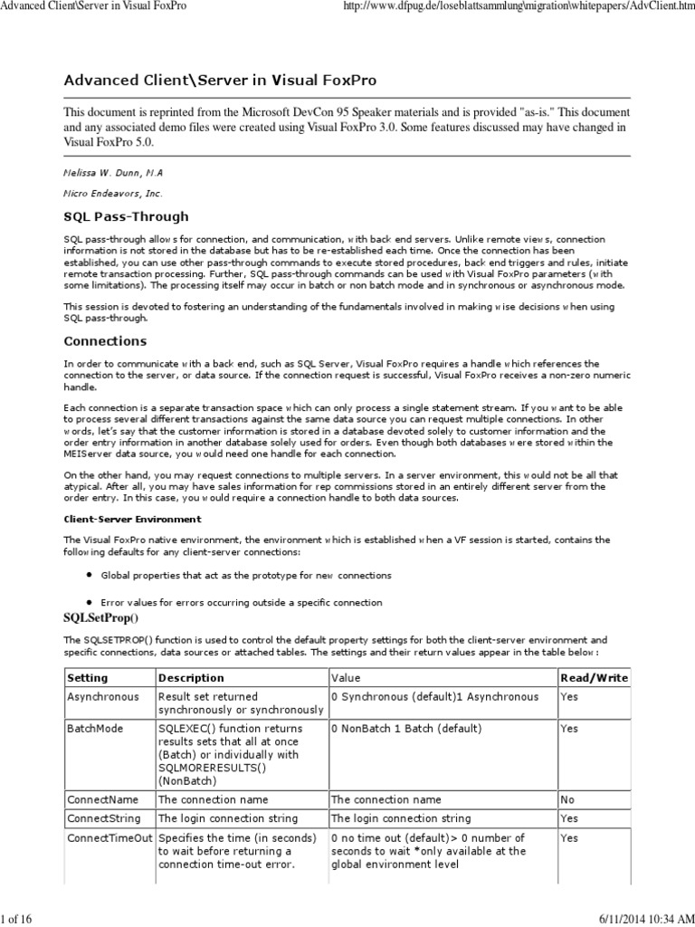 Advanced Client - Server in Visual FoxPro | PDF | Subroutine | Databases