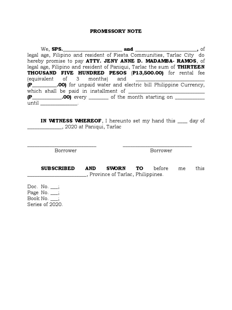 PROMISSORY NOTE - Rent | PDF