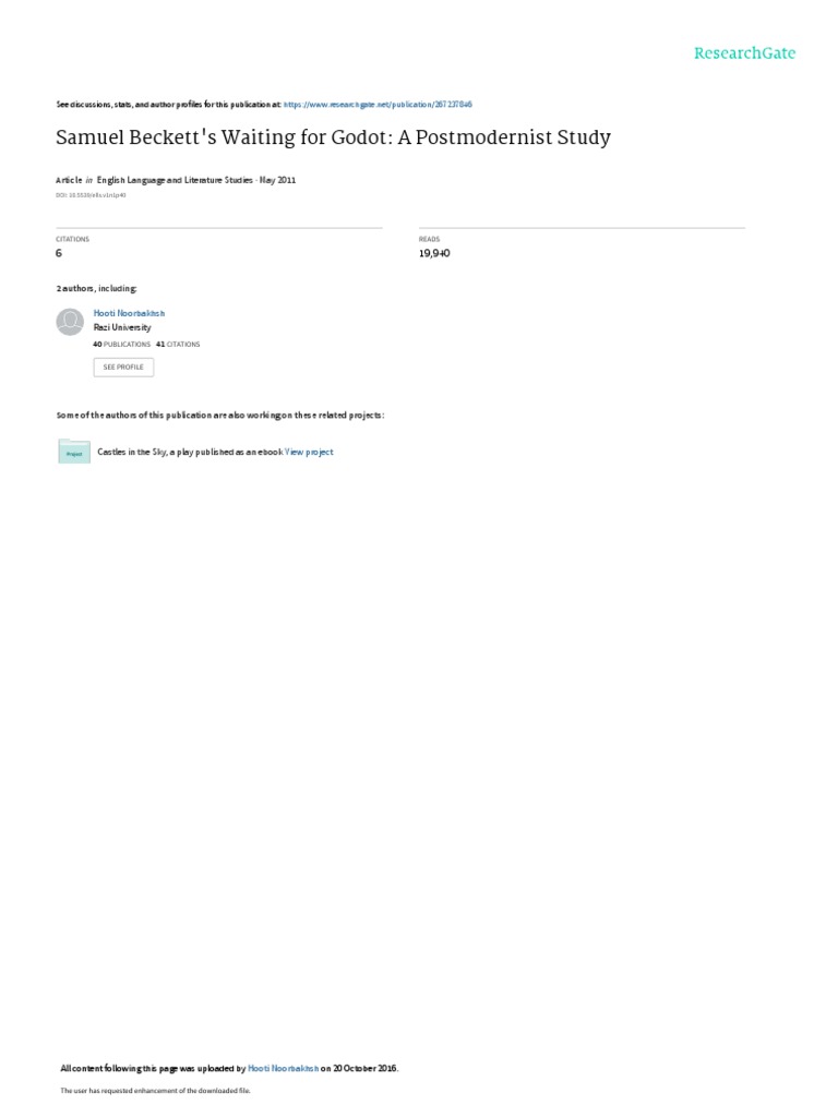 Samuel Beckett's Waiting For Godot: A Postmodernist Study: English ...