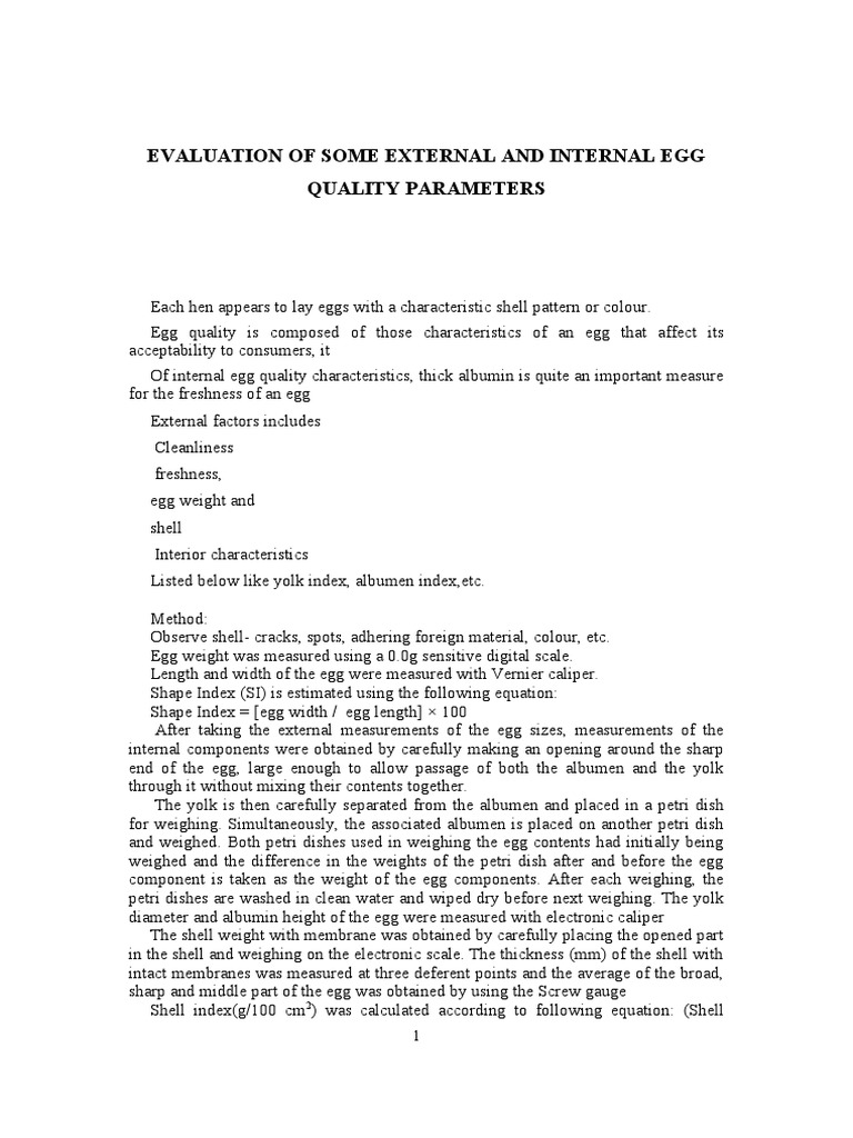 Lab-To Assess External and Internal Quality of Egg | PDF | Egg White | Egg