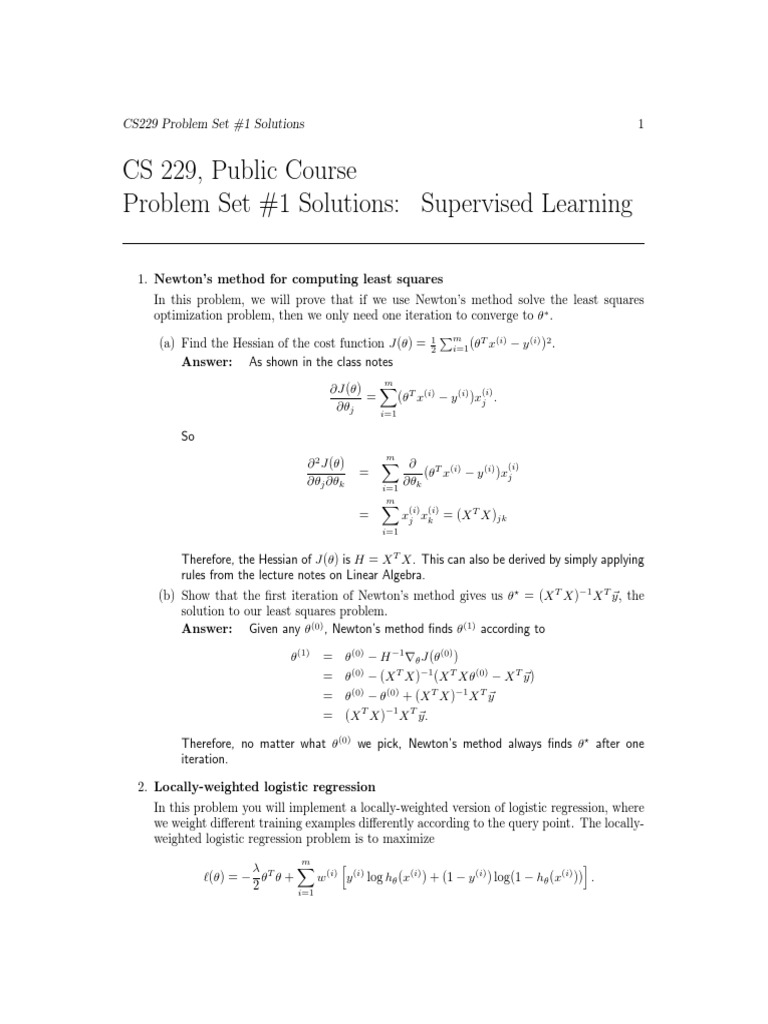 CS 229, Public Course Problem Set #1 Solutions: Supervised Learning | PDF | Least Squares ...