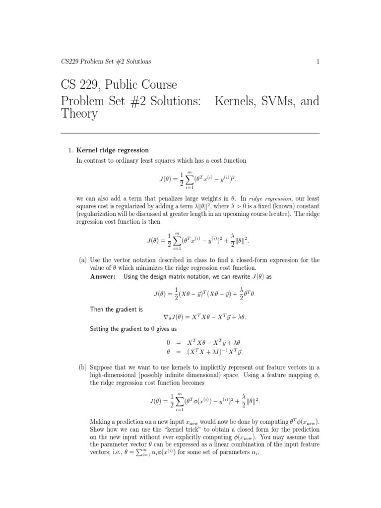 Cs 229, Public Course Problem Set #2 Solutions: Kernels, SVMS, and ...