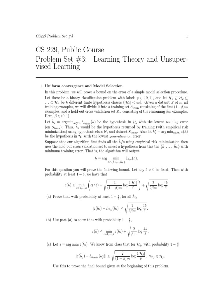 CS229 Problem Set #3: Learning Theory and Unsupervised Learning | PDF | Cluster Analysis | Least ...