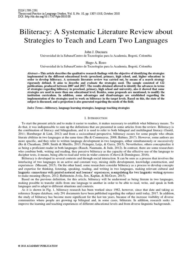 Biliteracy: A Systematic Literature Review About Strategies To Teach ...