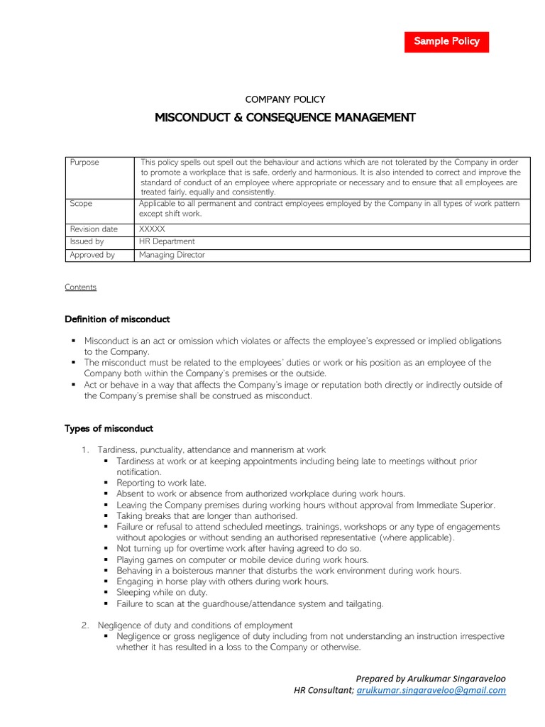 Misconduct and Consequence Management Policy | PDF | Bribery ...