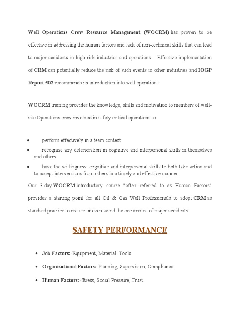 Well Operations Crew Resource Management | PDF