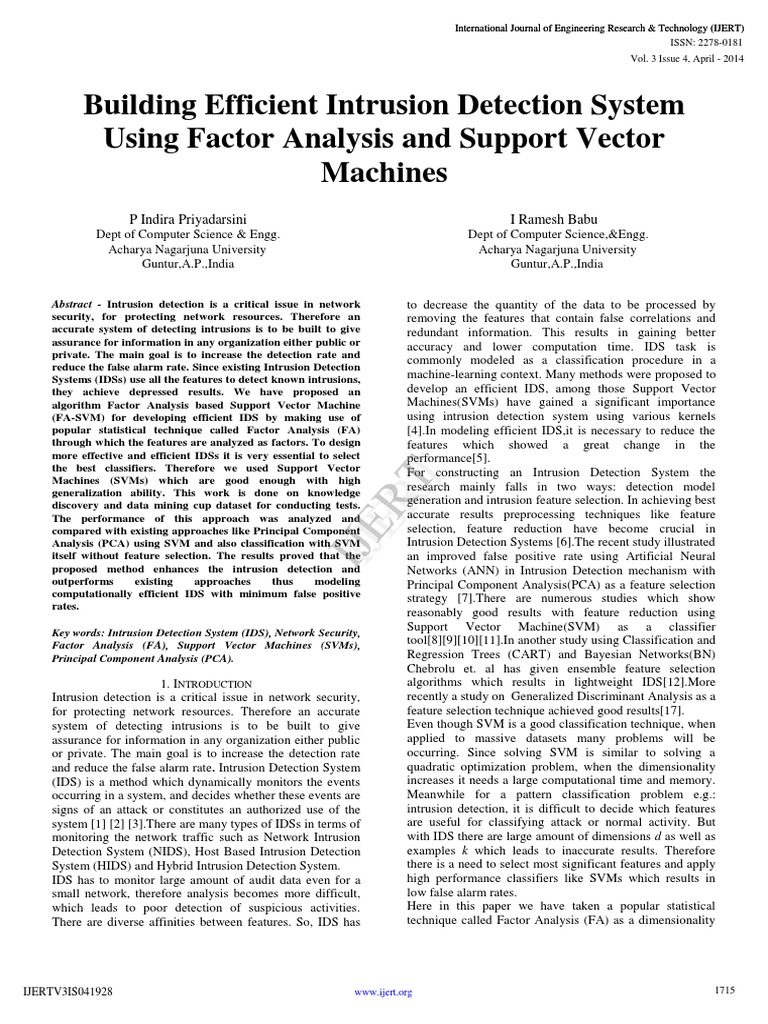 Building an Efficient Intrusion Detection System Using Factor Analysis and Support Vector ...