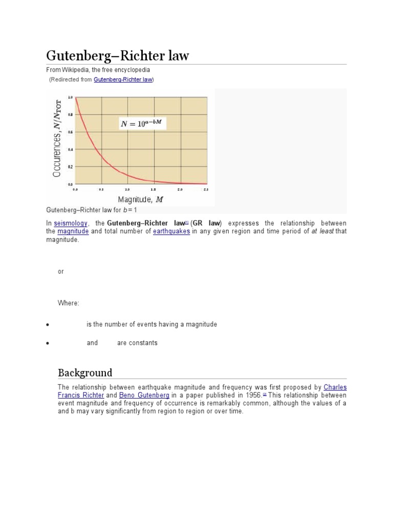 Gutenberg-Richter Law: Background | PDF | Geophysics | Seismology