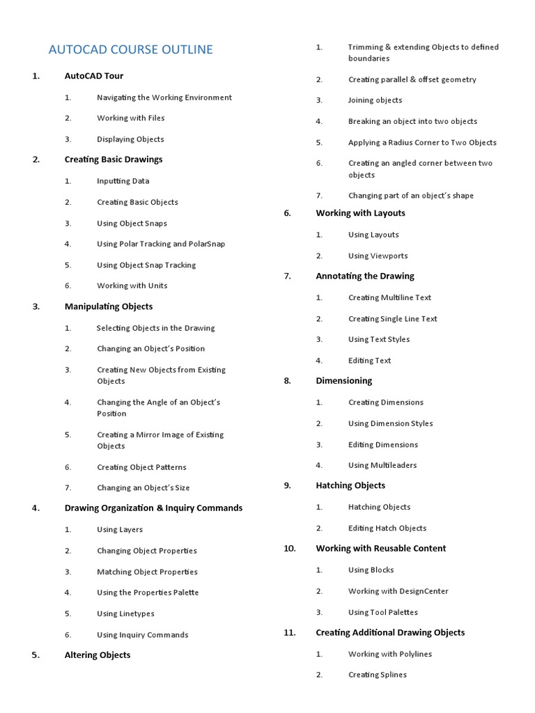 Autocad Course Outline | PDF | Computing | Computing And Information ...