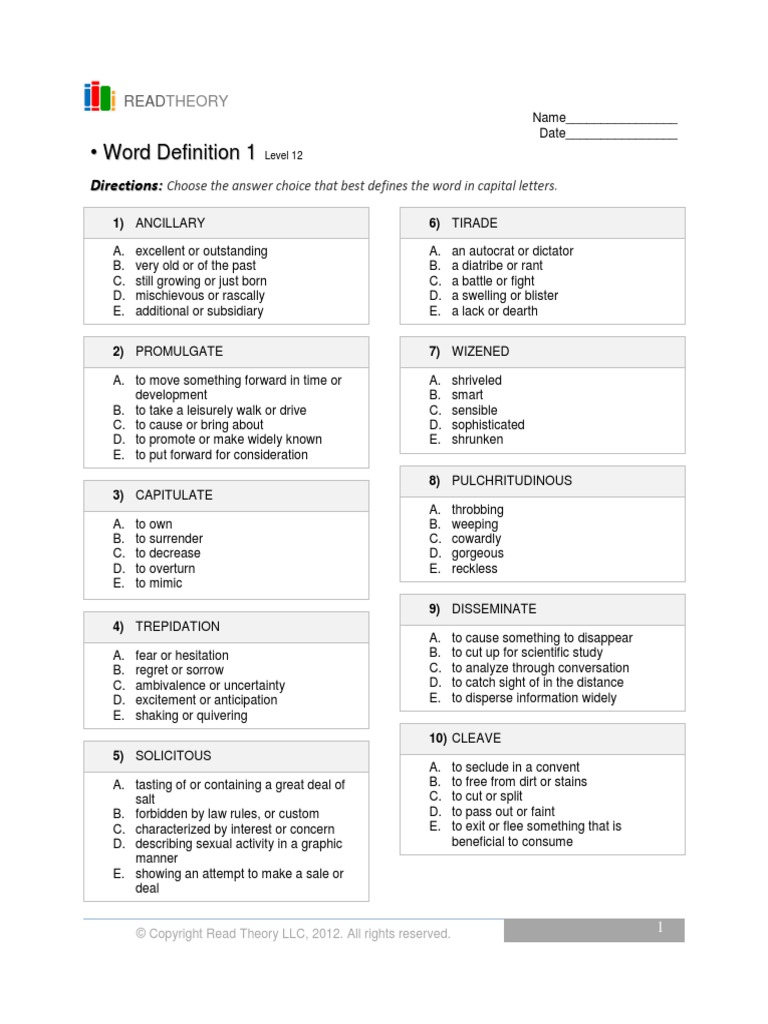 Level 12 Word Definition 1 | PDF