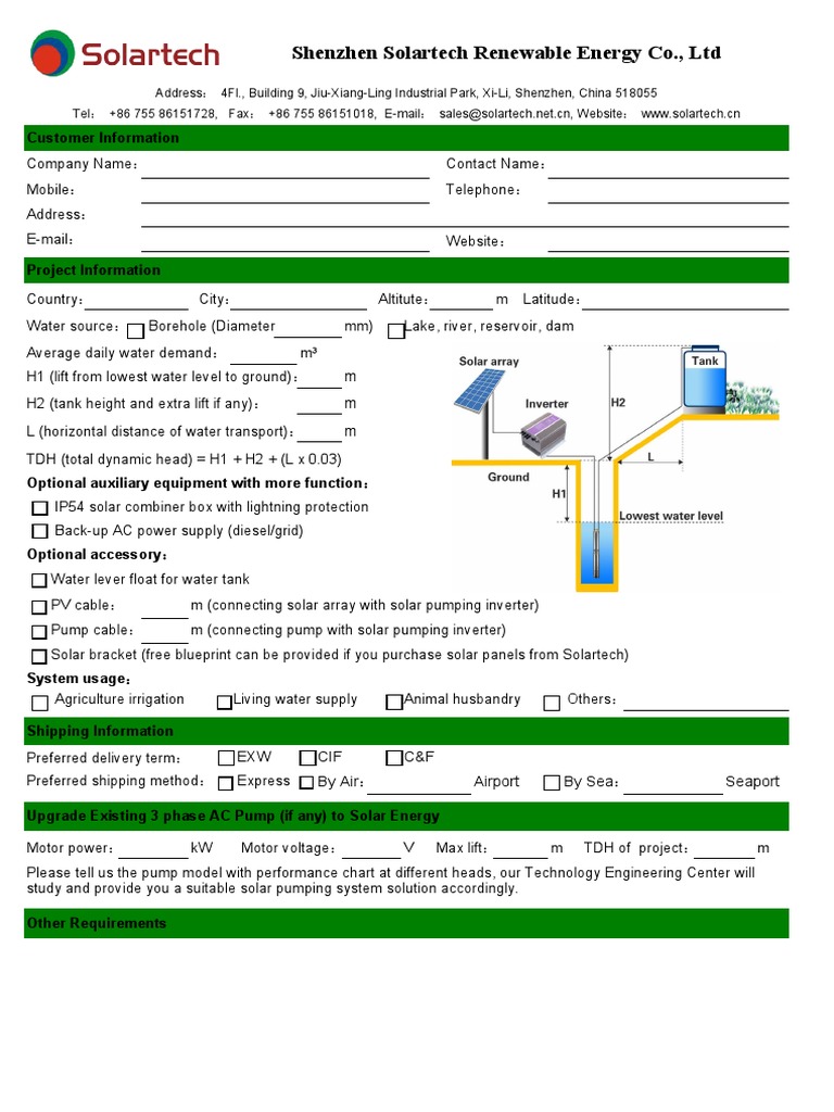 Solartech Solar Pumping Project Questionnaire | PDF | Business | Computers