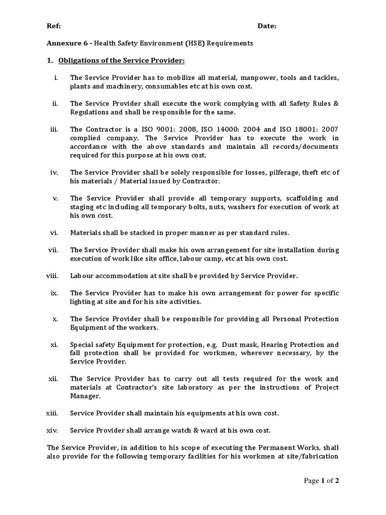 Annexure 7 - HSE Requirements | PDF | Safety | Indemnity