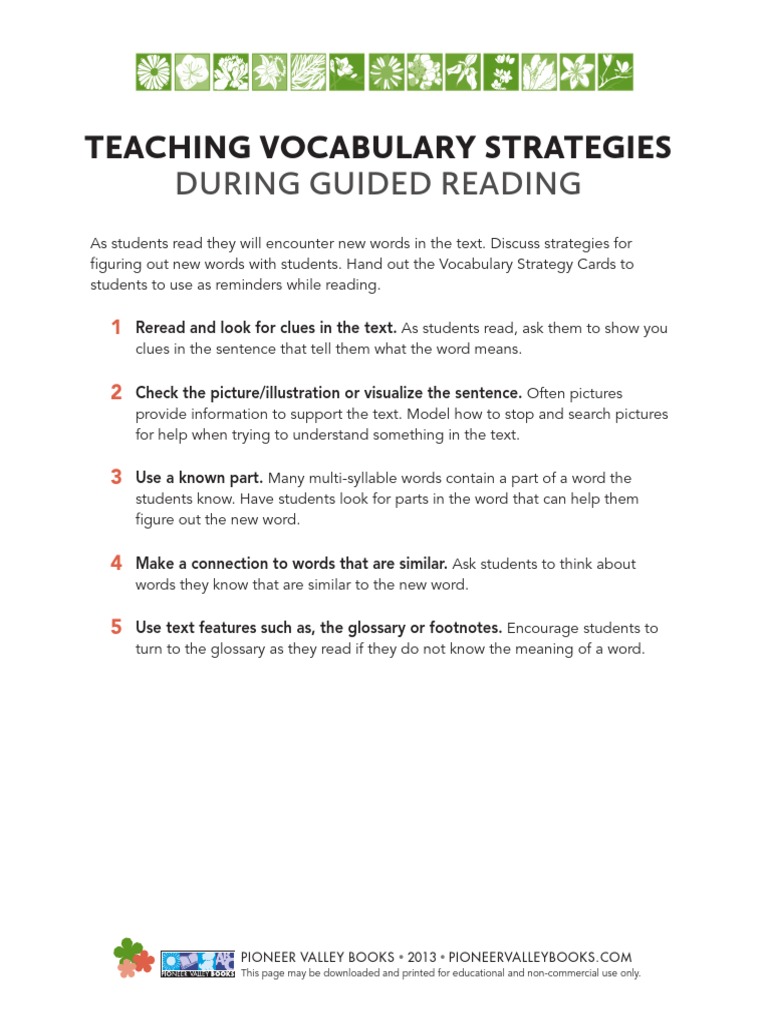 During Guided Reading: Teaching Vocabulary Strategies | PDF | Writing ...