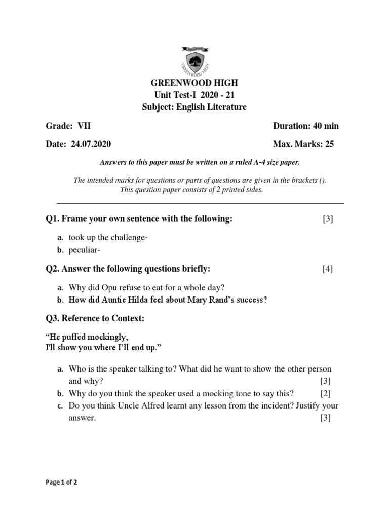 English Literature Paper | PDF