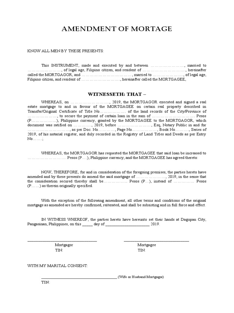 Amendment of Mortage: Witnesseth: That | PDF | Mortgage Law | Property Law