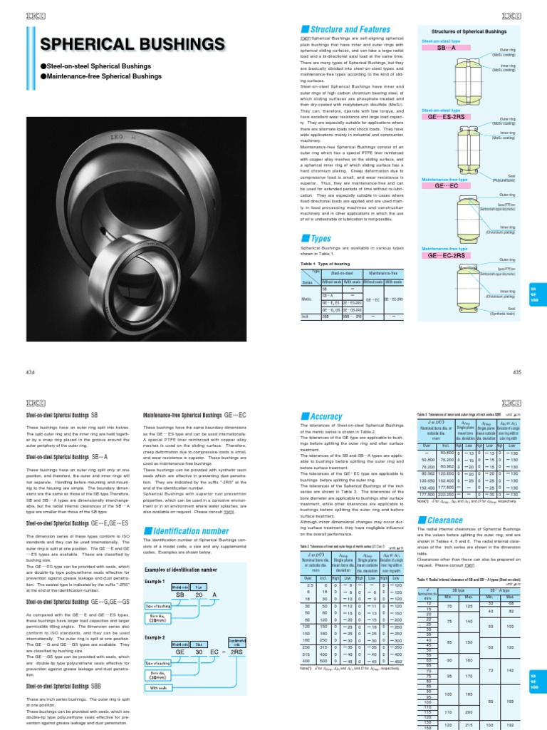 IKO Spherical Bushes PDF | Download Free PDF | Engineering Tolerance ...