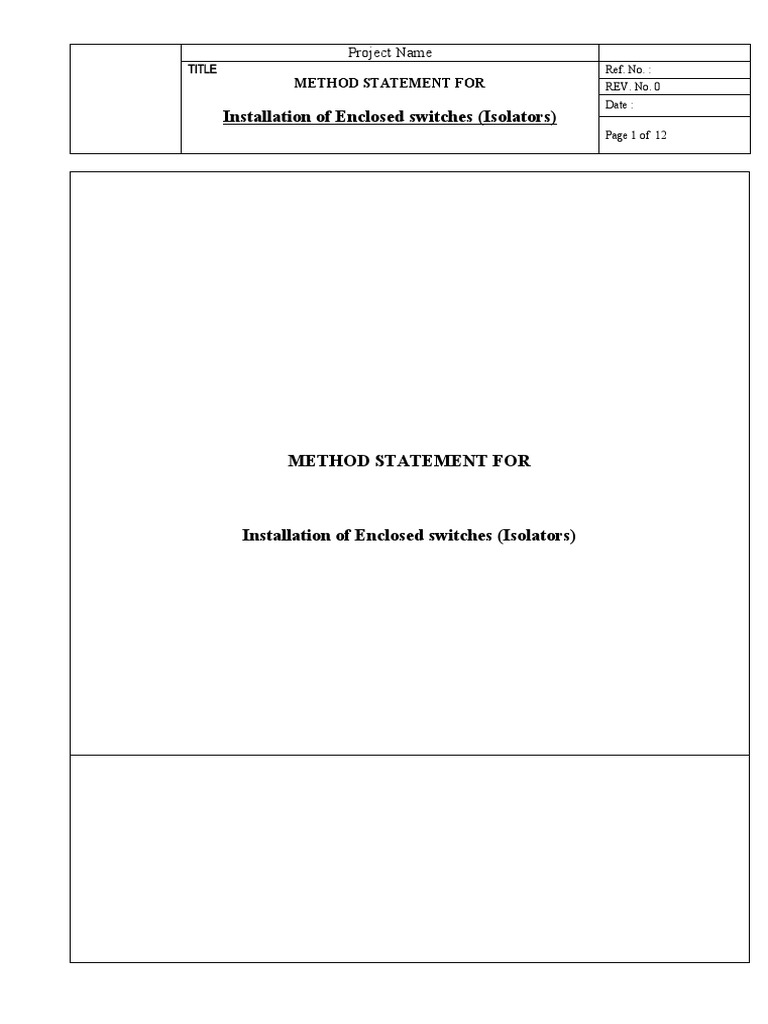 Method Statement For Installation of Enclosed Switches Isolators | PDF ...