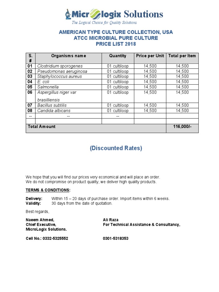 Solutions: American Type Culture Collection, Usa Atcc Microbial Pure ...