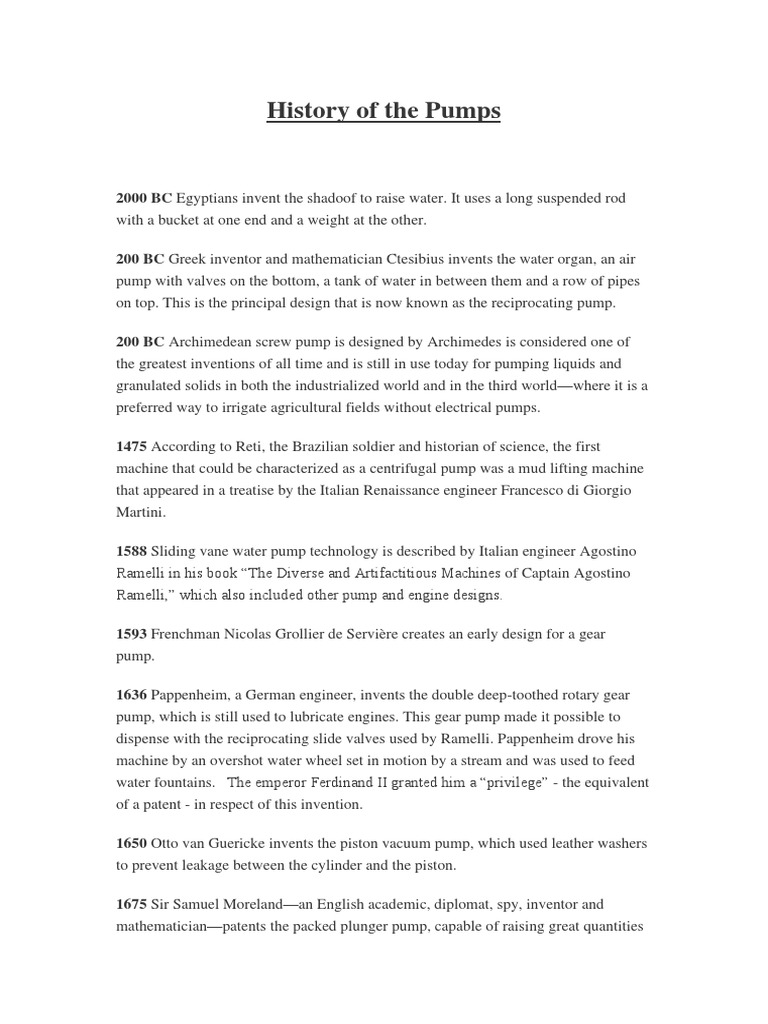 History of The Pumps | PDF | Steam Engine | Pump