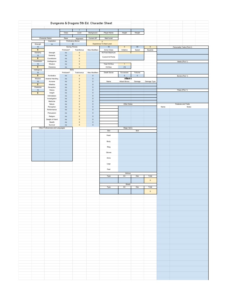 Dungeons & Dragons 5th Ed. Character Sheet | PDF | Money | Weight