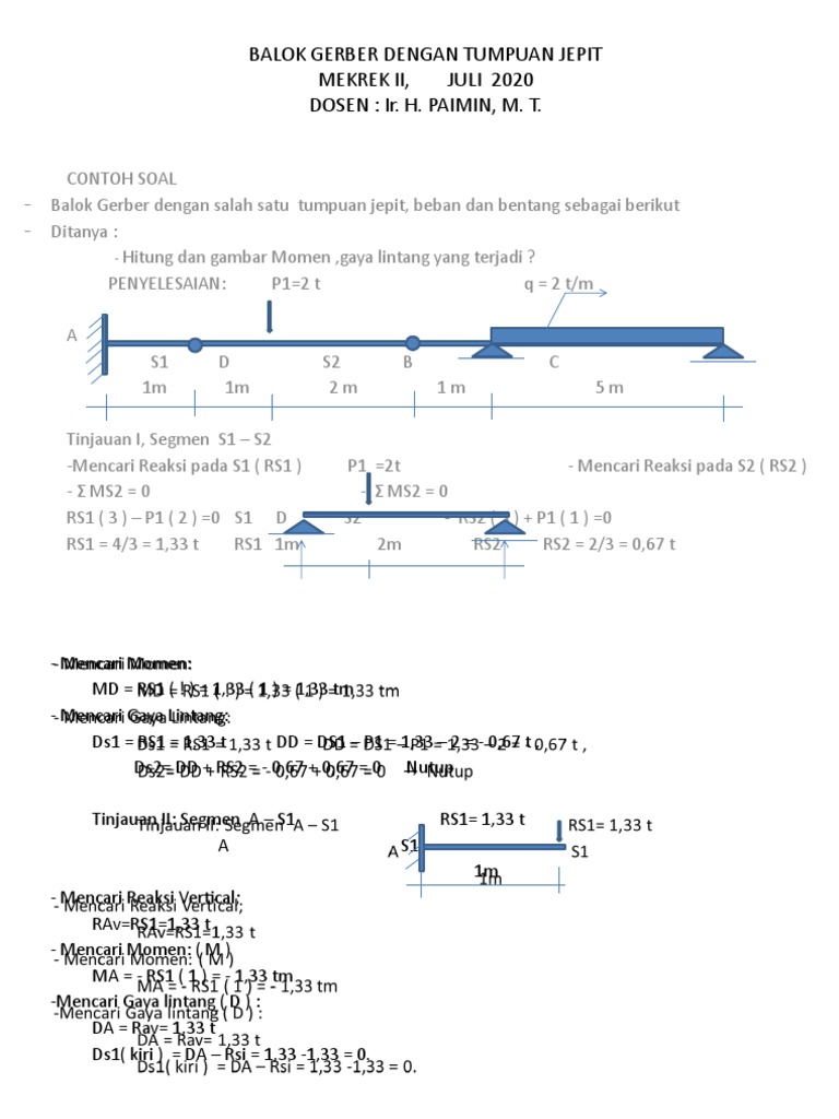 Analisis Balok Gerber dengan Tumpuan Jepit | PDF
