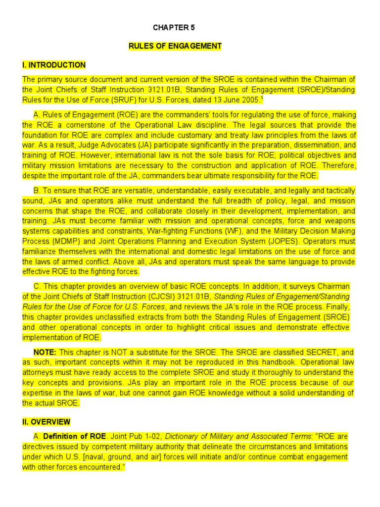 Rules of Engagement: Rules For The Use of Force For U.S. Forces, and ...