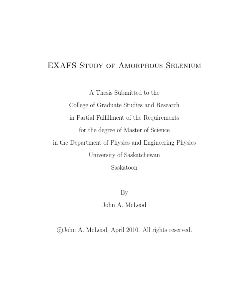 Exafs Study of Amorphous Selenium: °john A. Mcleod, April 2010. All ...