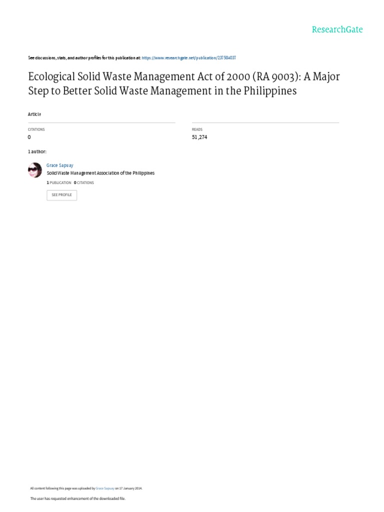 Ecological Solid Waste Management Act 2000 | PDF | Landfill | Air Pollution