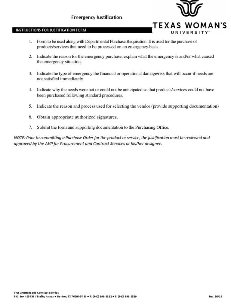 Emergency Justification: Instructions For Justification Form | Download ...