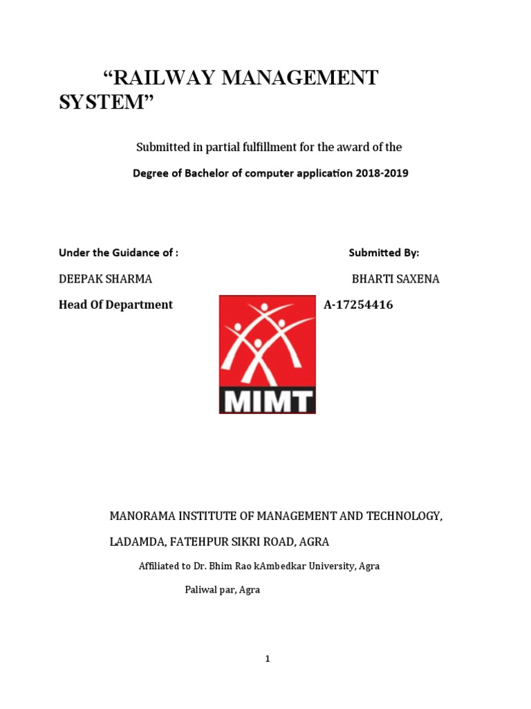 "Railway Management System": Submitted in Partial Fulfillment For The Award of The | PDF ...