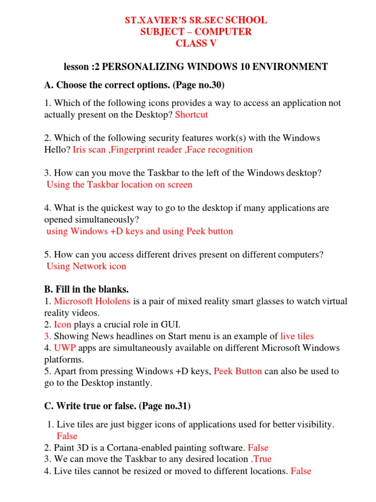 Computer Class 5 Chapter 2 PDF | PDF | Windows 10 | Microsoft Windows