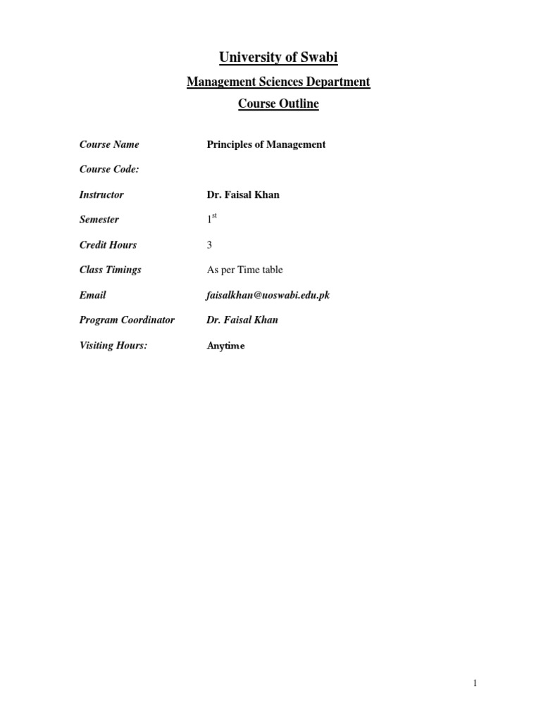 Principles of Management Course Outlines | PDF | Leadership | Strategic ...