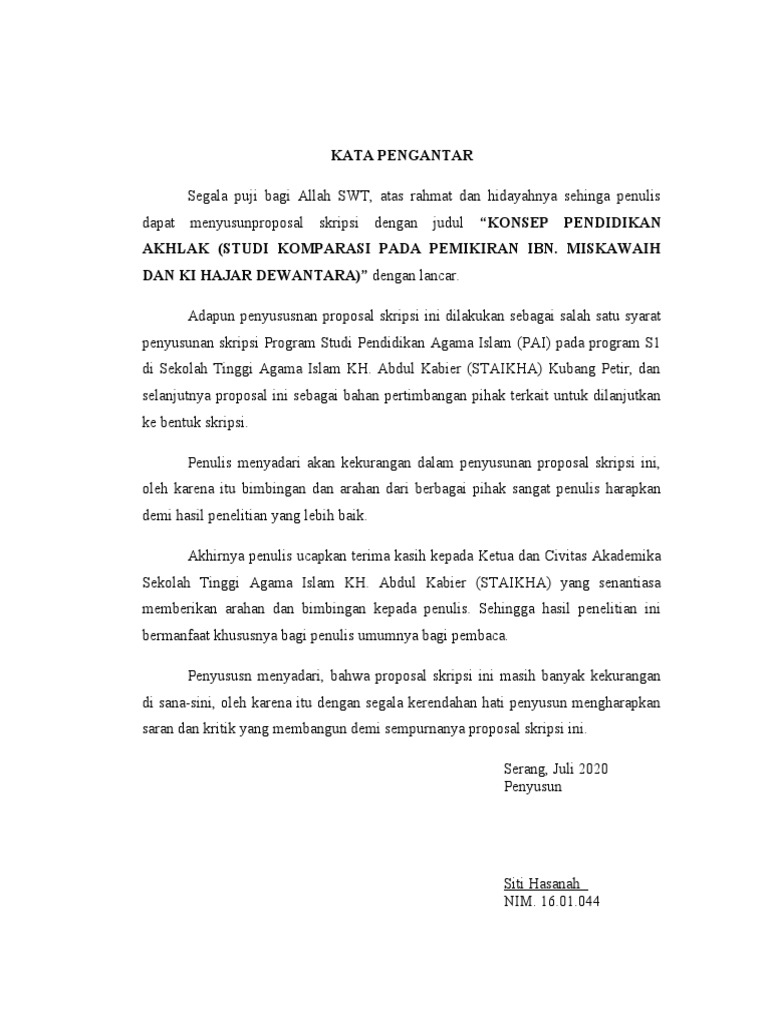 Kata Pengantar Proposal Skripsi | PDF