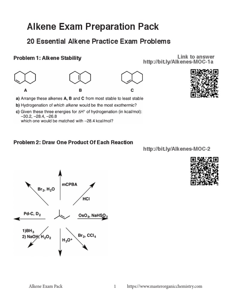 1 Alkene Practice Problems MOC PDF | PDF | Alkene | Chemical Reactions