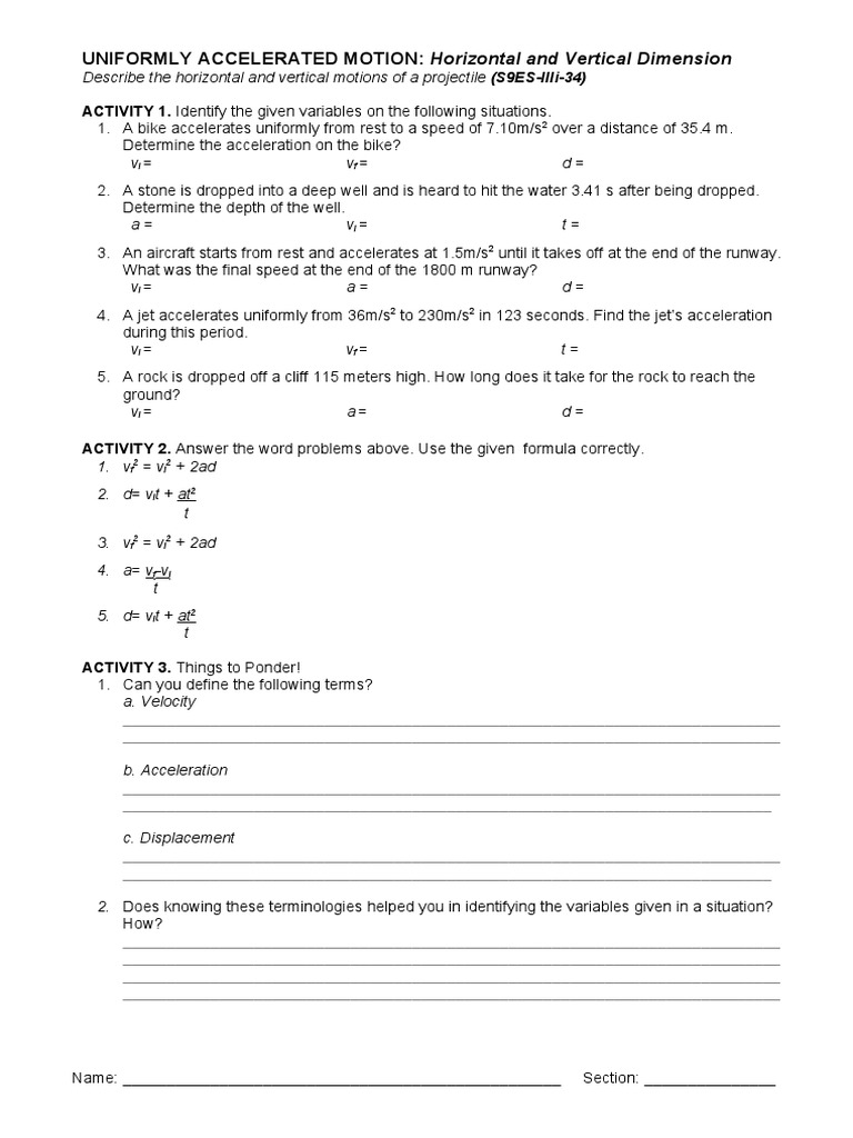Uniformly Accelerated Motion | PDF | Acceleration | Quantity