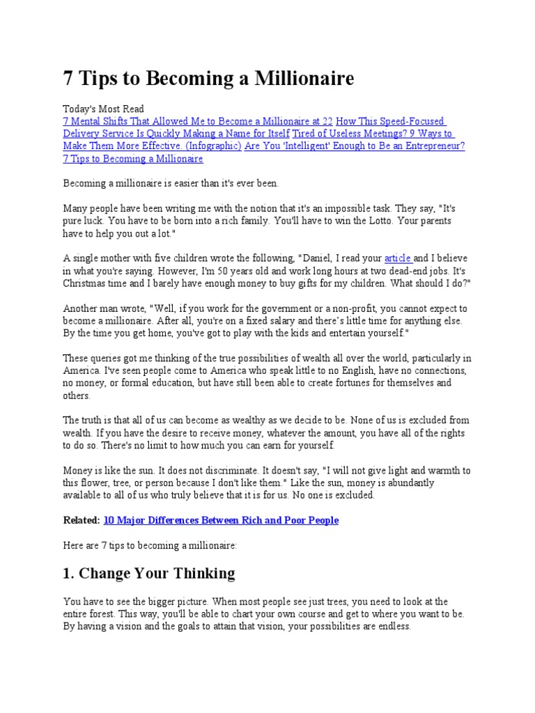 7 Tips To Becoming A Millionaire Pdf Goal Setting Sales