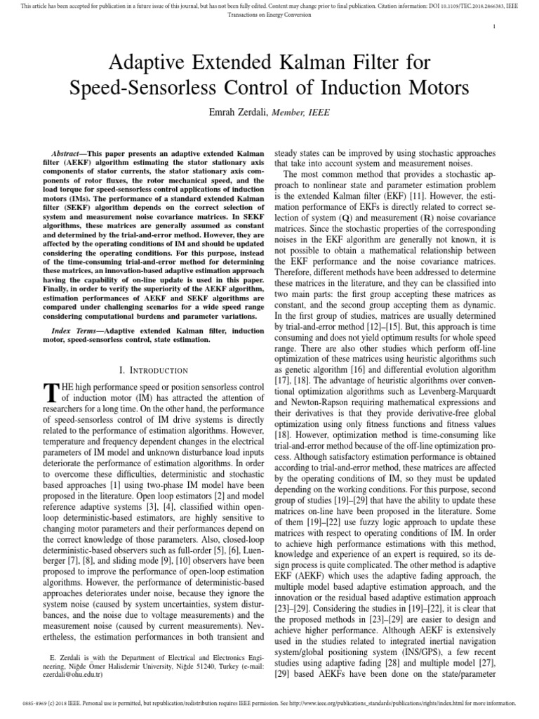 An Adaptive Extended Kalman Filter Algorithm for Speed-Sensorless ...