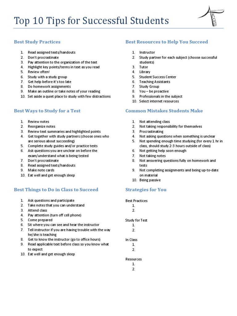 Top Study Tips for Student Success | PDF | Procrastination ...