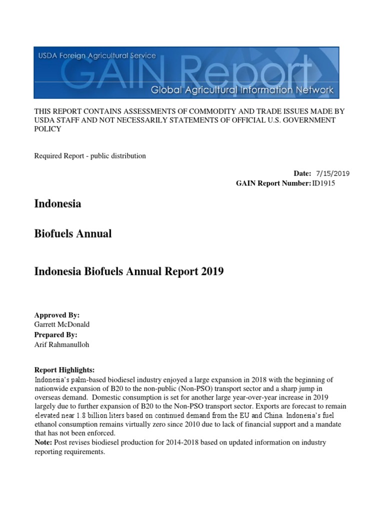 Indonesia Biofuels Annual Report 2019 | PDF | Biodiesel | Biofuel