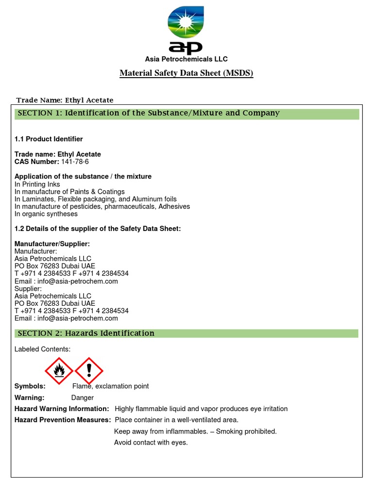 Material Safety Data Sheet (MSDS) : SECTION 1: Identification of The ...